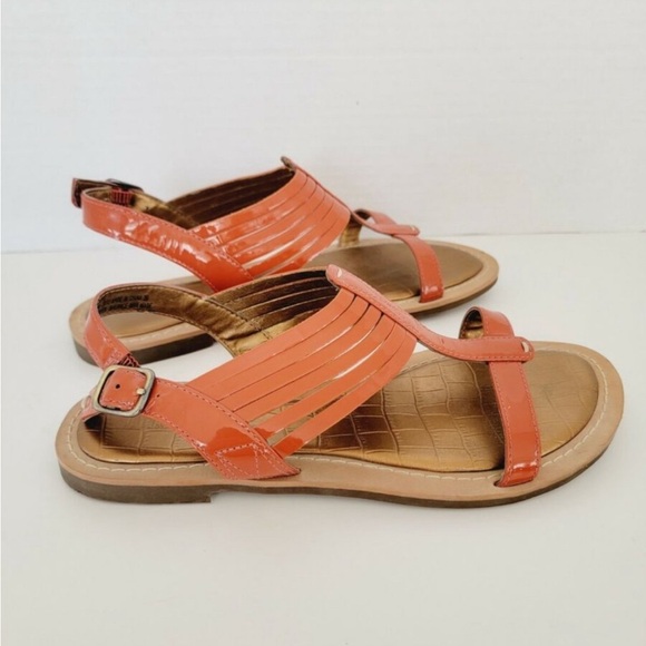 Clarks | Shoes | Indigo By Clarks Orange Patent Leather Sandals With ...